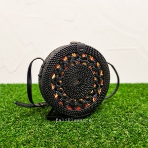 Black Round Rattan Bag With Braid Pattern - Bali Bag - Straw Bag ...