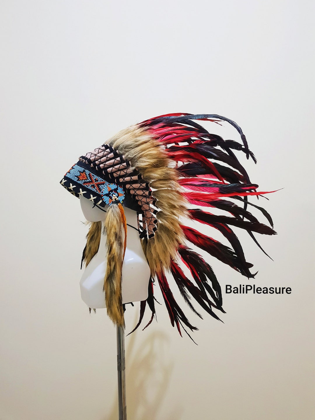 Indian Headdress Red Replica - Feather Warbonnet - Native American ...