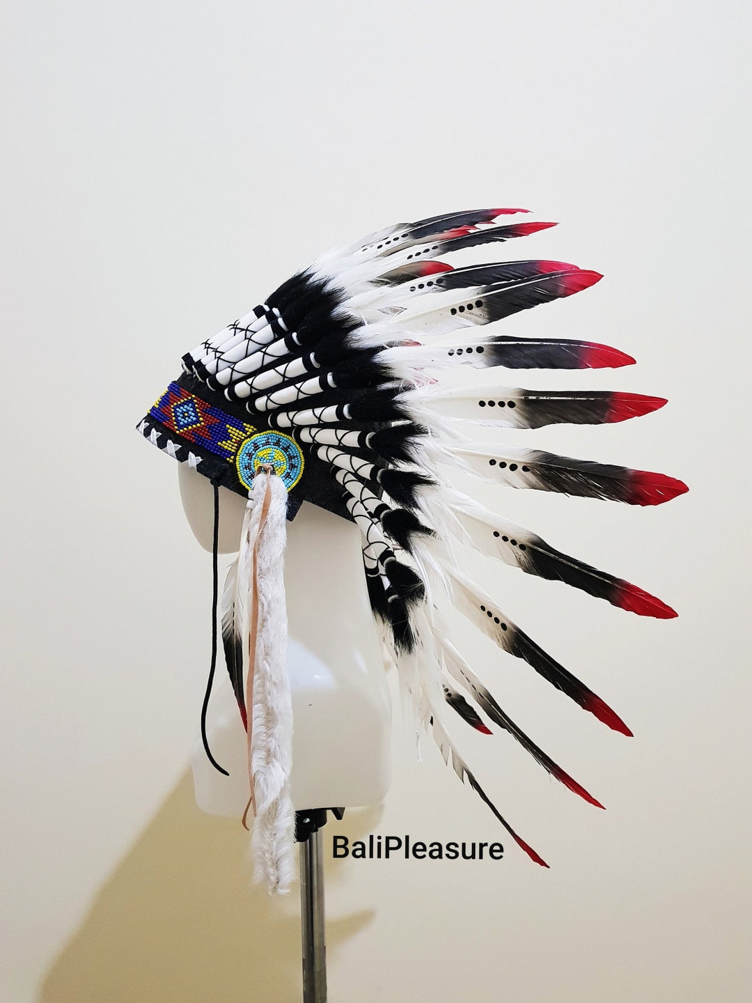 Indian Headdress White Black & Red - Feather Warbonnet - Native ...