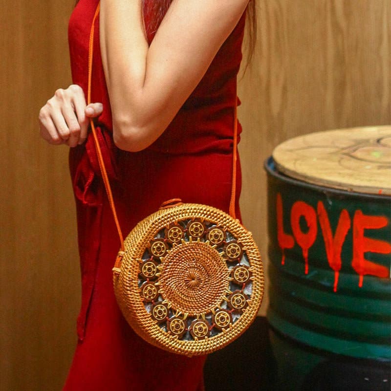 Coconut Shell Round Rattan Bag Bali Bag Straw Bag - Etsy