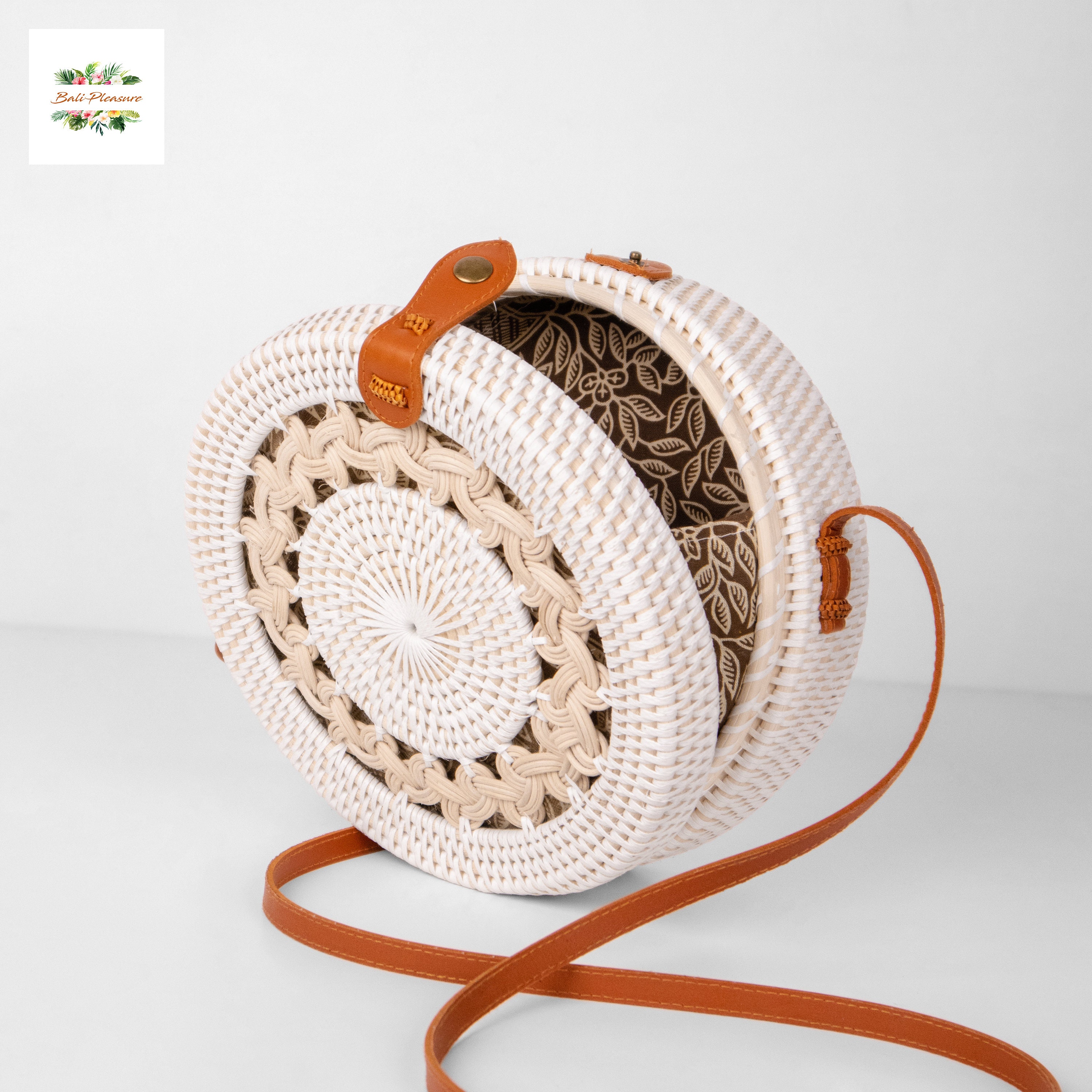 White Round Rattan Bag With Braid Pattern Bali Bag Straw - Etsy