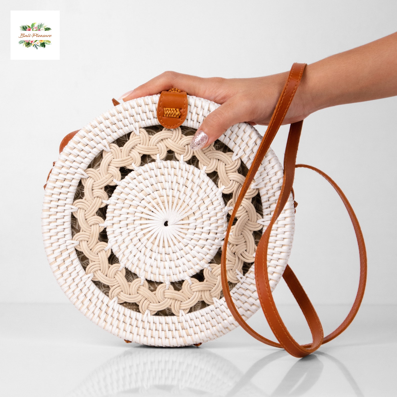 White Round Rattan Bag With Braid Pattern Bali Bag Straw - Etsy