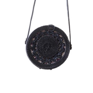 Black Round Rattan Bag With Braid Pattern - Bali Bag - Straw Bag ...