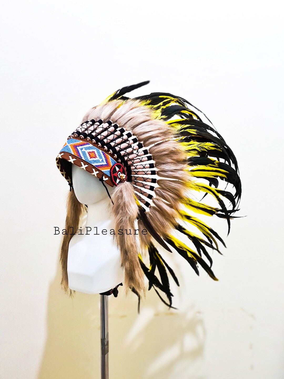 Indian Headdress Yellow Replica - Feather Warbonnet - Native American ...