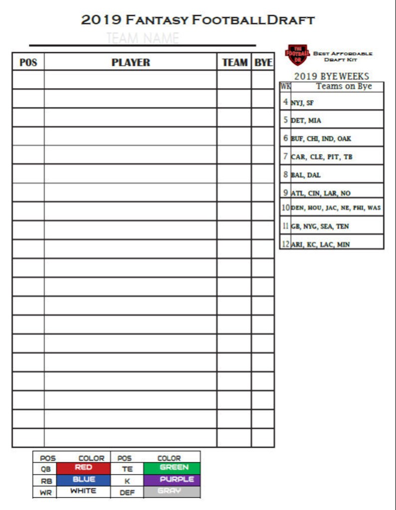 Fantasy Football Roster Sheets Printable Printable Word Searches