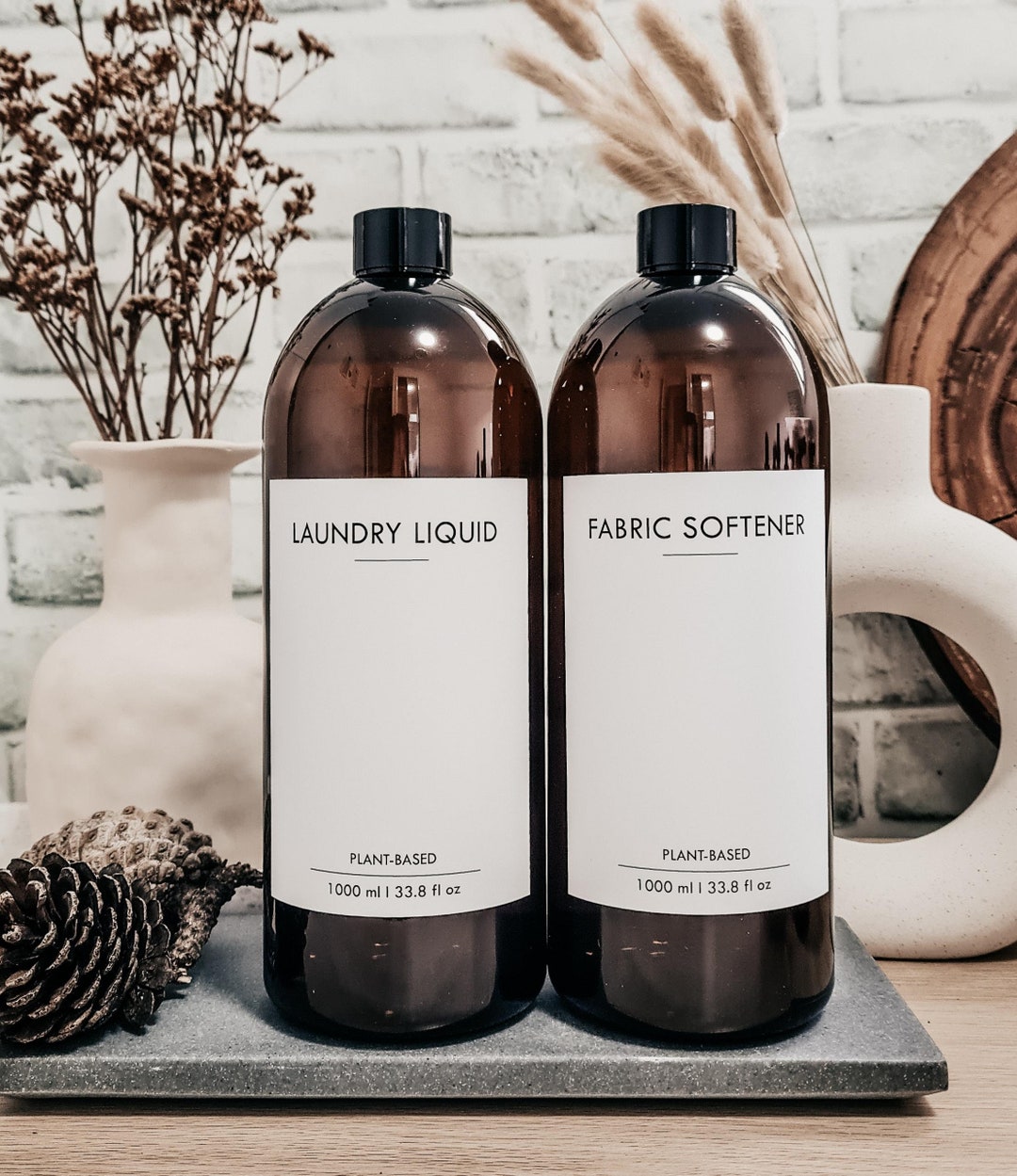 Minimalist Laundry Bottles With Waterproof Label// Refillable 1L Bottle ...