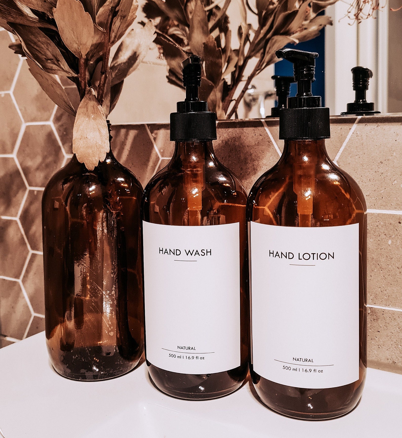 Amber Glass Soap Dispenser 500ml //minimalist Kitchen Bottles W/ Lotion ...