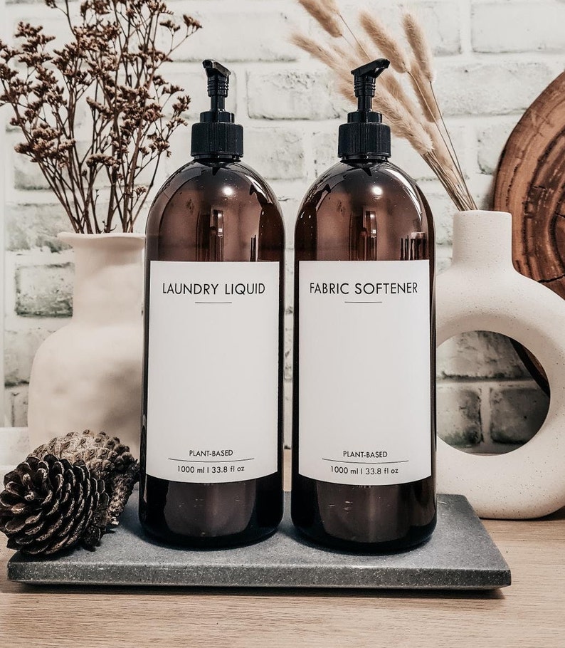 Minimalist Laundry Bottles With Waterproof Label// Refillable 1L Bottle ...