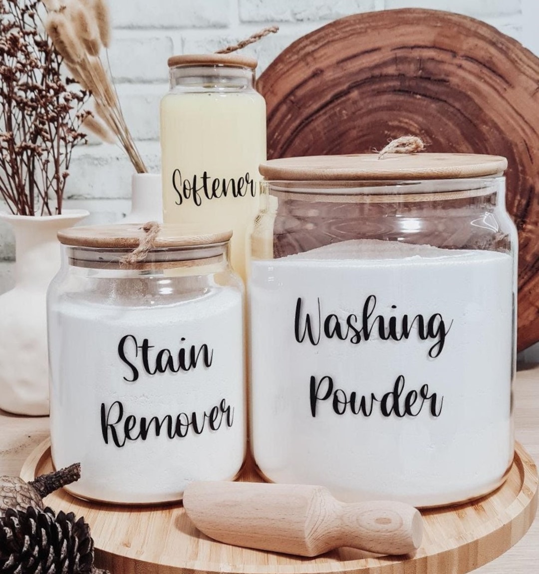 Laundry Jar Set With Bamboo Lids //wood Scoop //bamboo Tray// High ...