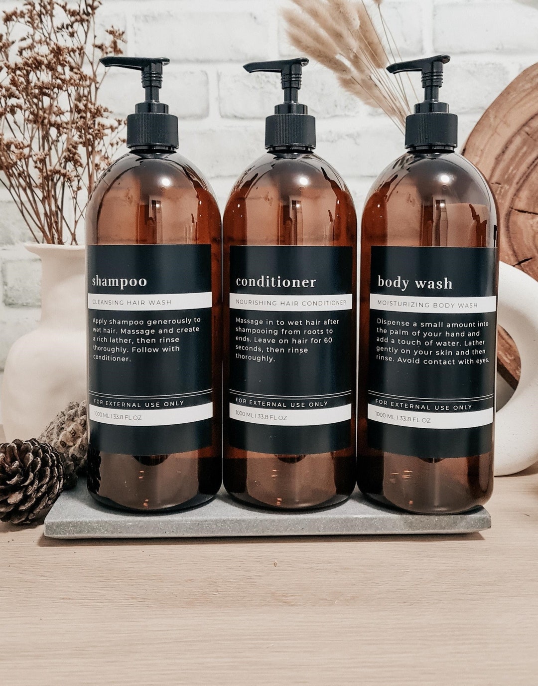 Modern Minimalist Bathroom Bottle // Waterproof Label // Refillable 1L ...