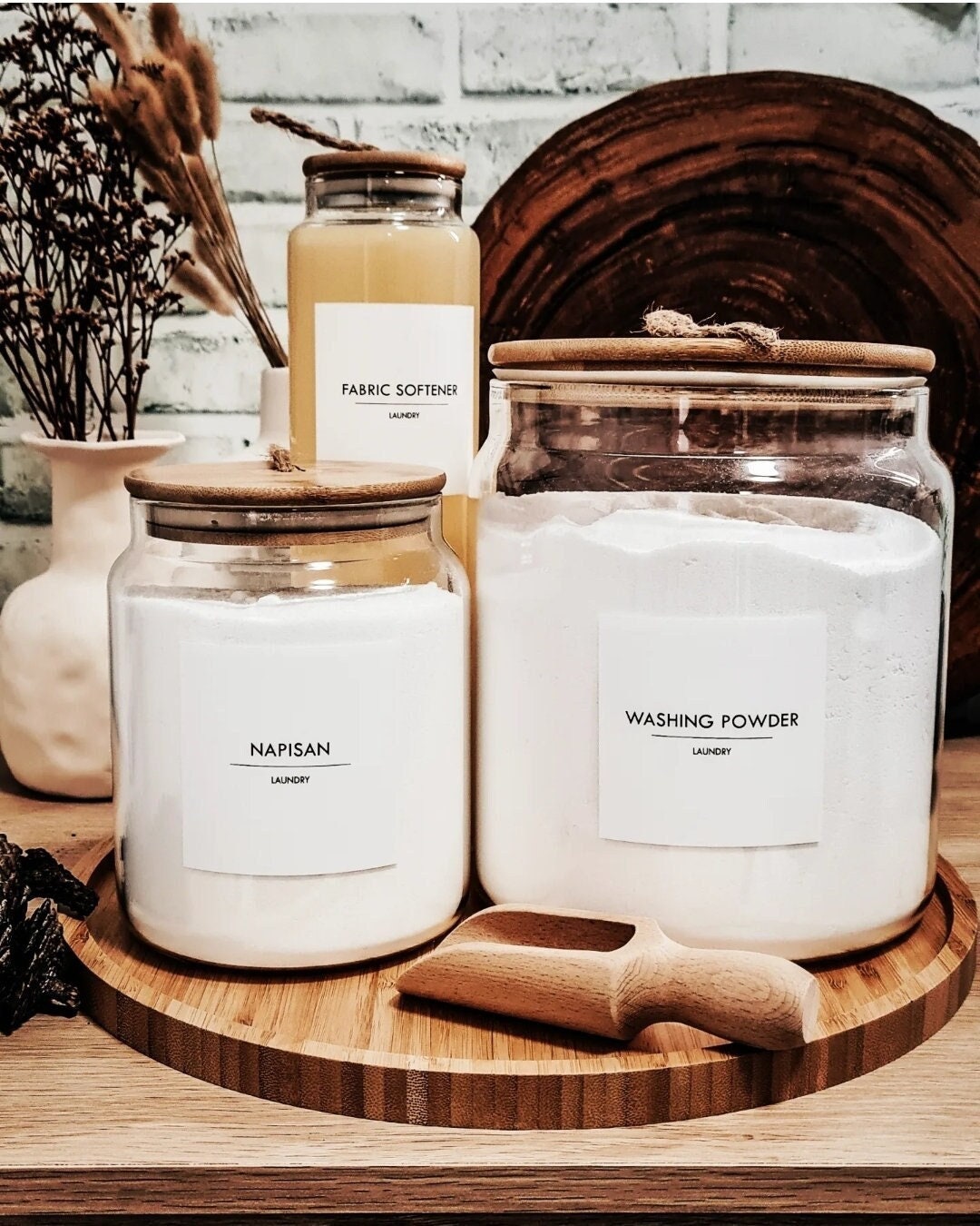 Laundry Jar Set With Bamboo Lids //wood Scoop //bamboo Tray// High ...