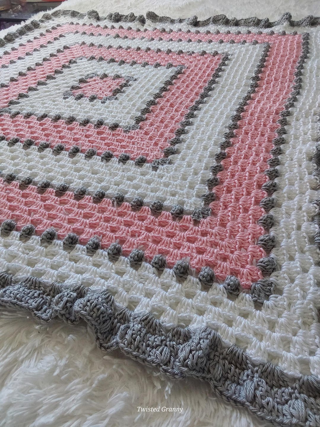 Crochet Blanket Pattern Blushing Haze Ruffle Throw. PDF, Pink White ...