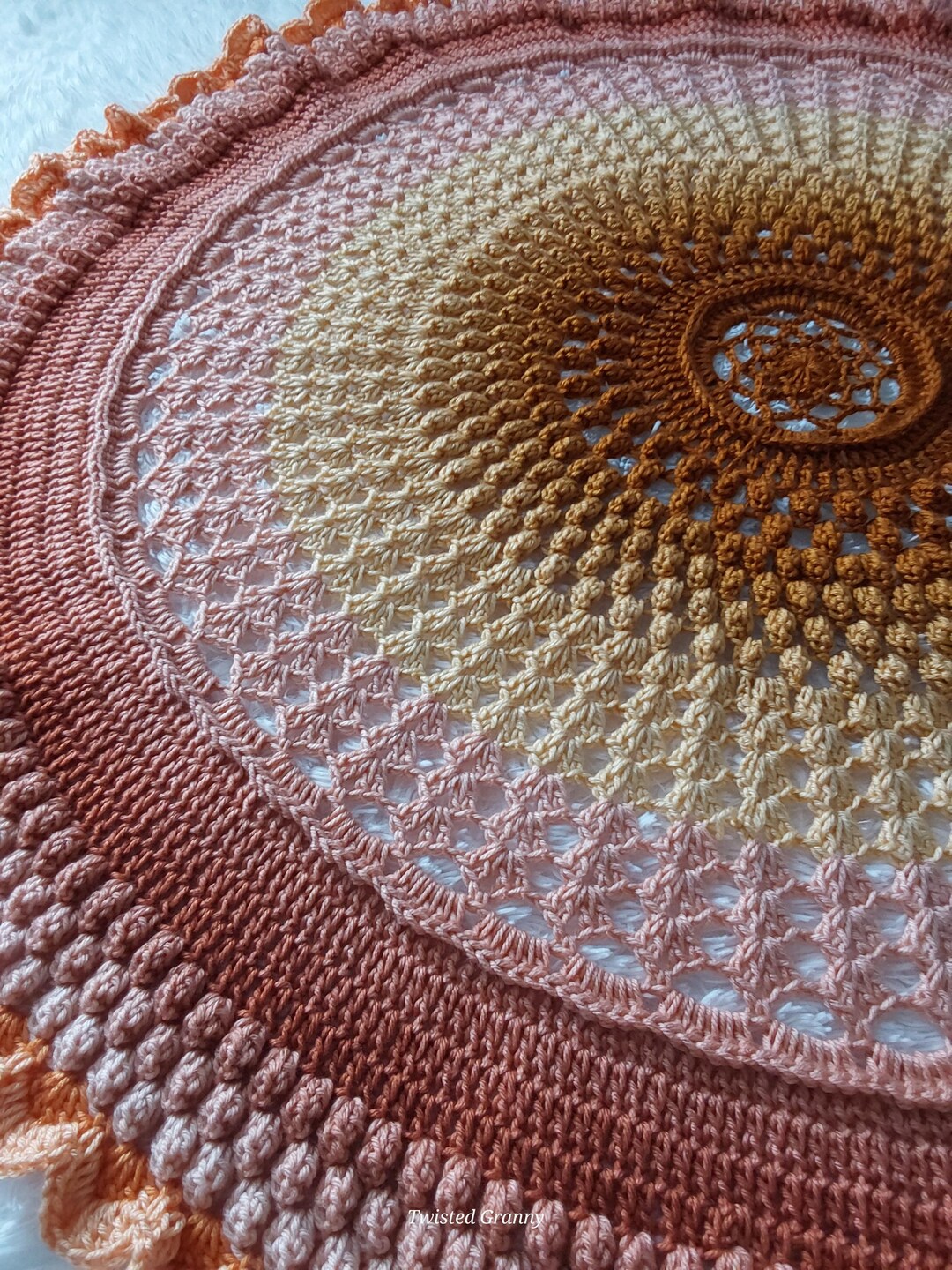 Crochet Blanket Pattern. Warm Solace Mandala Round. Easy Textured Ombre ...