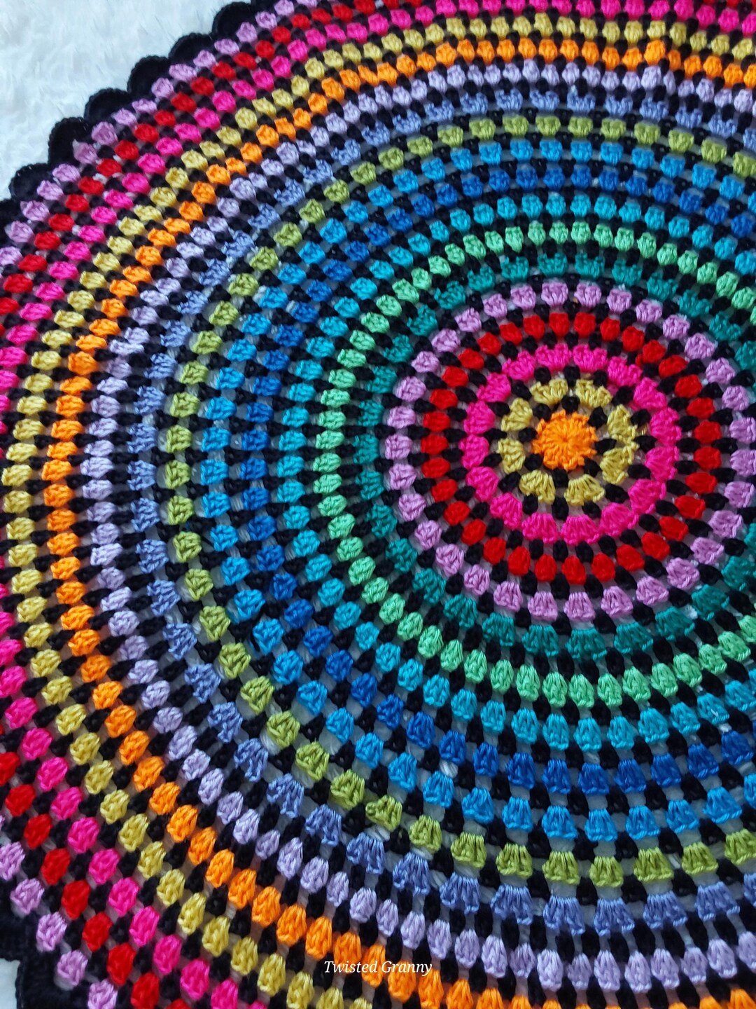 Serape Fiesta Round Crochet Blanket Pattern, Multi-color & Black ...