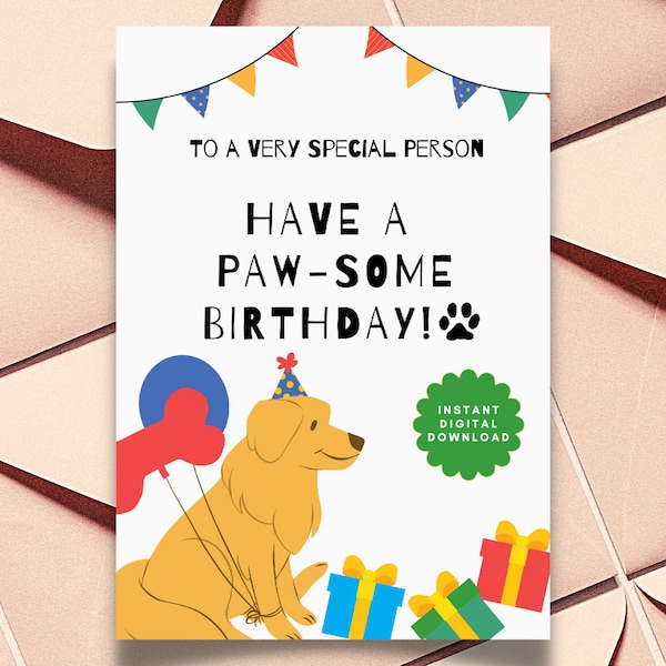 Paw Print Happy Birthday Card - Etsy