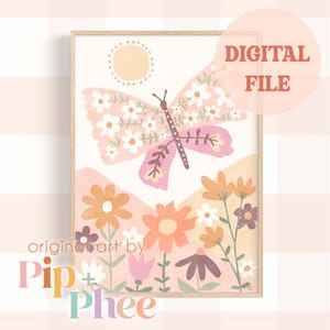 DIGITAL FILES - Pip+phee Butterfly Daisy Fields - Peach - Set of Prints ...