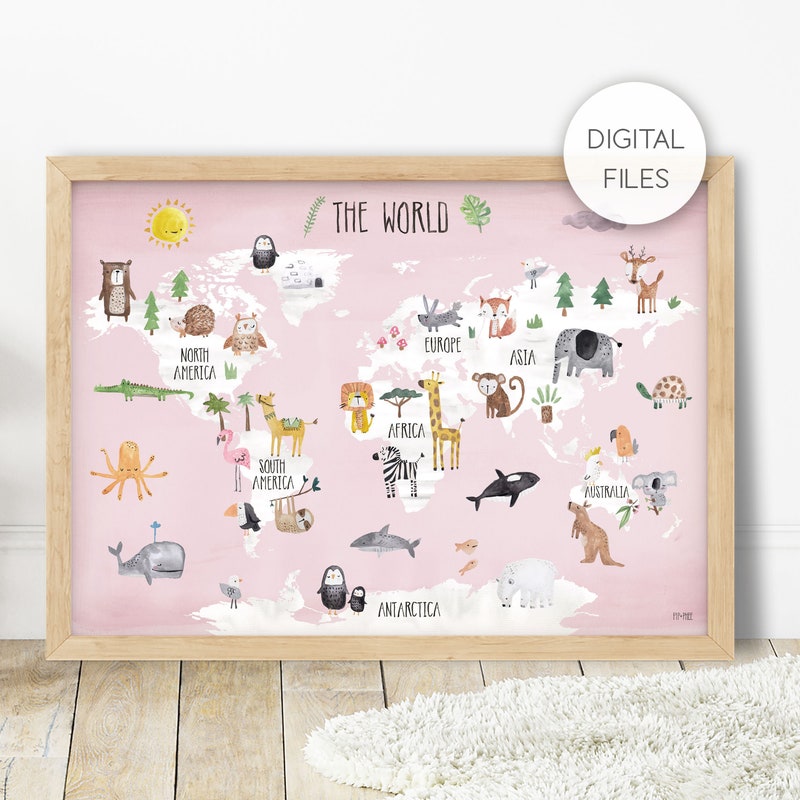 Pink World Map - Etsy
