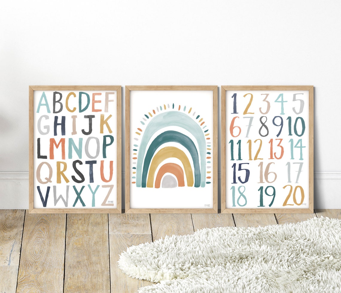 Pipphee Rainbow Alphabet Numbers Teal Mustard & Rust | Etsy