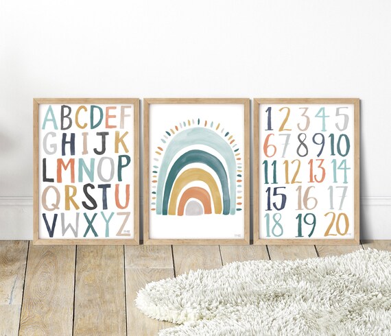 Pipphee Rainbow Alphabet Numbers Teal Mustard & Rust | Etsy