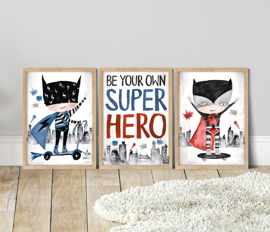 Pip+phee Superhero Print Set of 3 - Personalised Boys Nursery Art ...