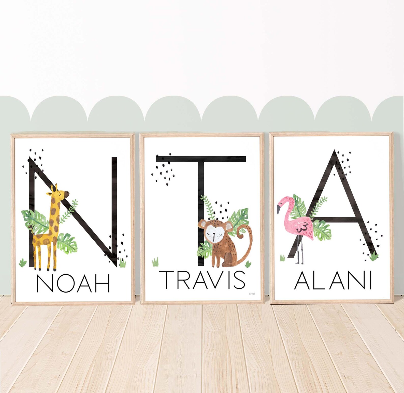 Pip+phee Jungle Animal Personalised Letter & Name Nursery Wall Print - Etsy