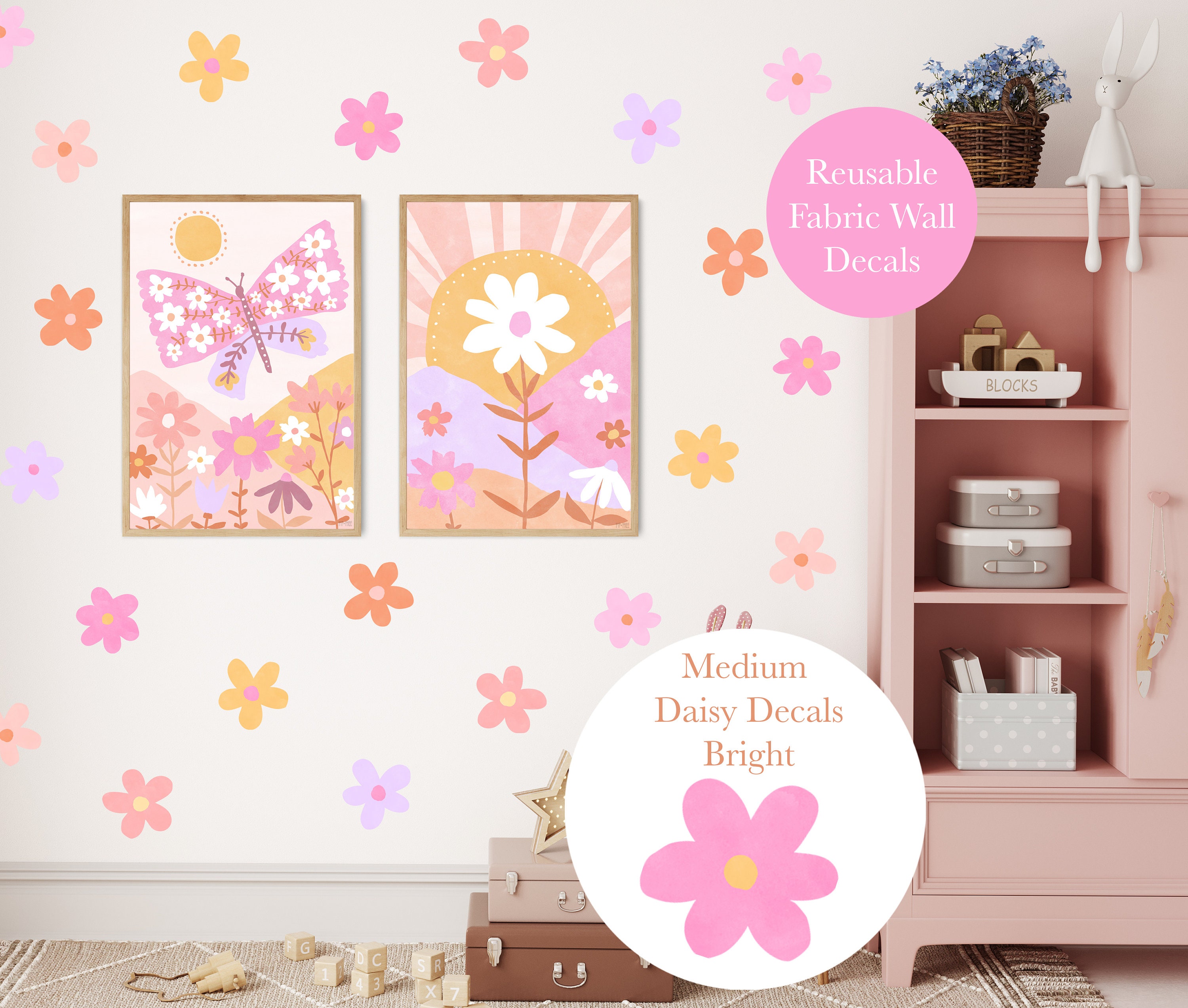 Pip+phee Daisy Fabric Wall Decals - Reusable - Medium Size - Bright ...