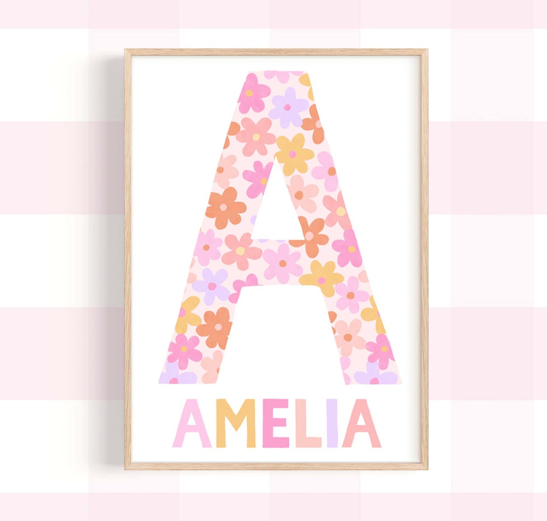 Pip+phee Personalised Daisy Letter & Name Wall Print - Bright - Girls ...