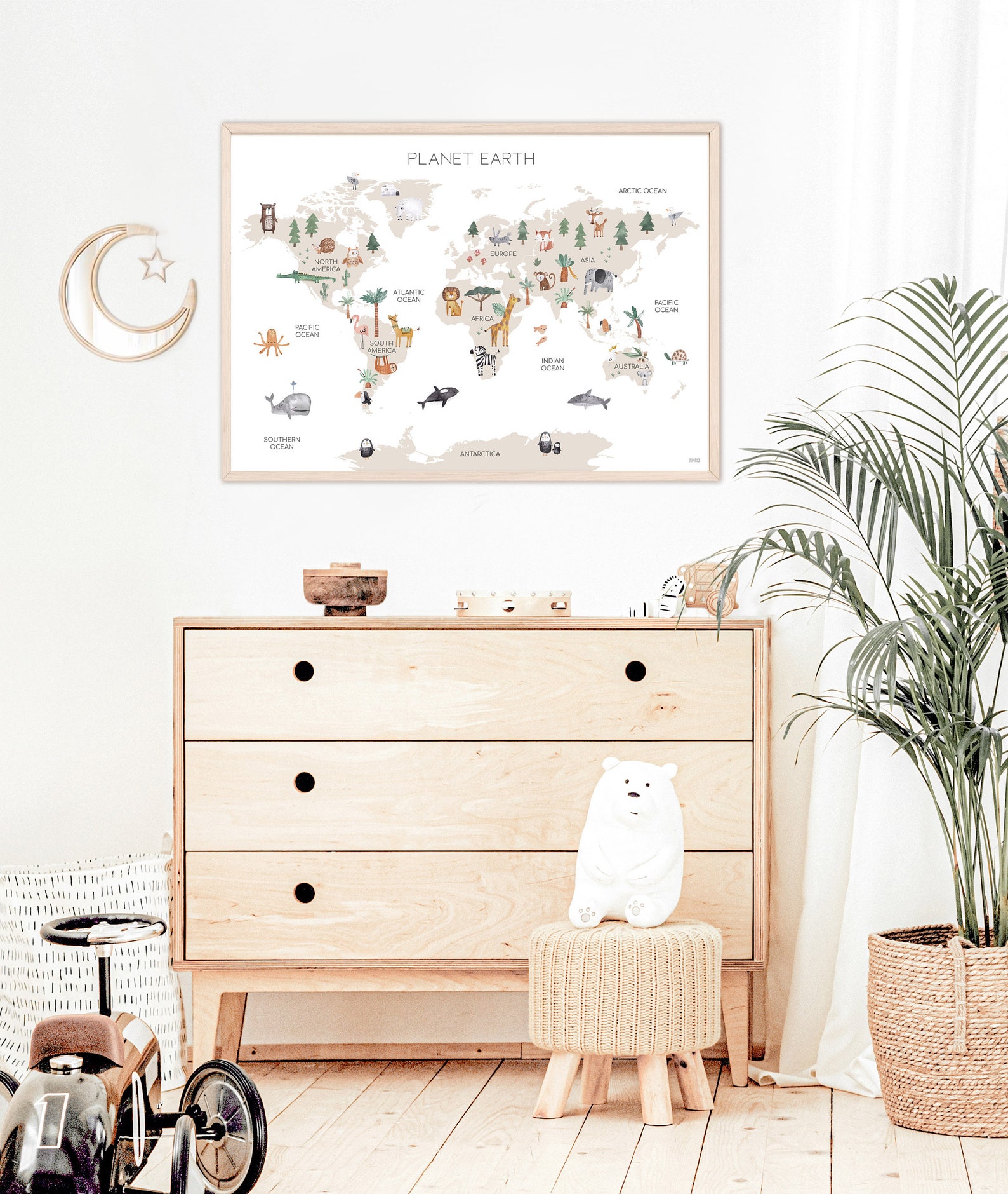 Digital File of Pip+phee World Map With Animals - White - Planet Earth ...