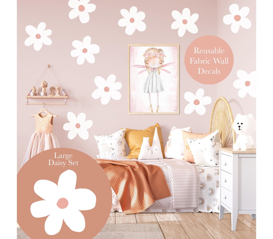 Pip+phee Daisy Fabric Wall Decals - Reusable - Large Size - White - Etsy