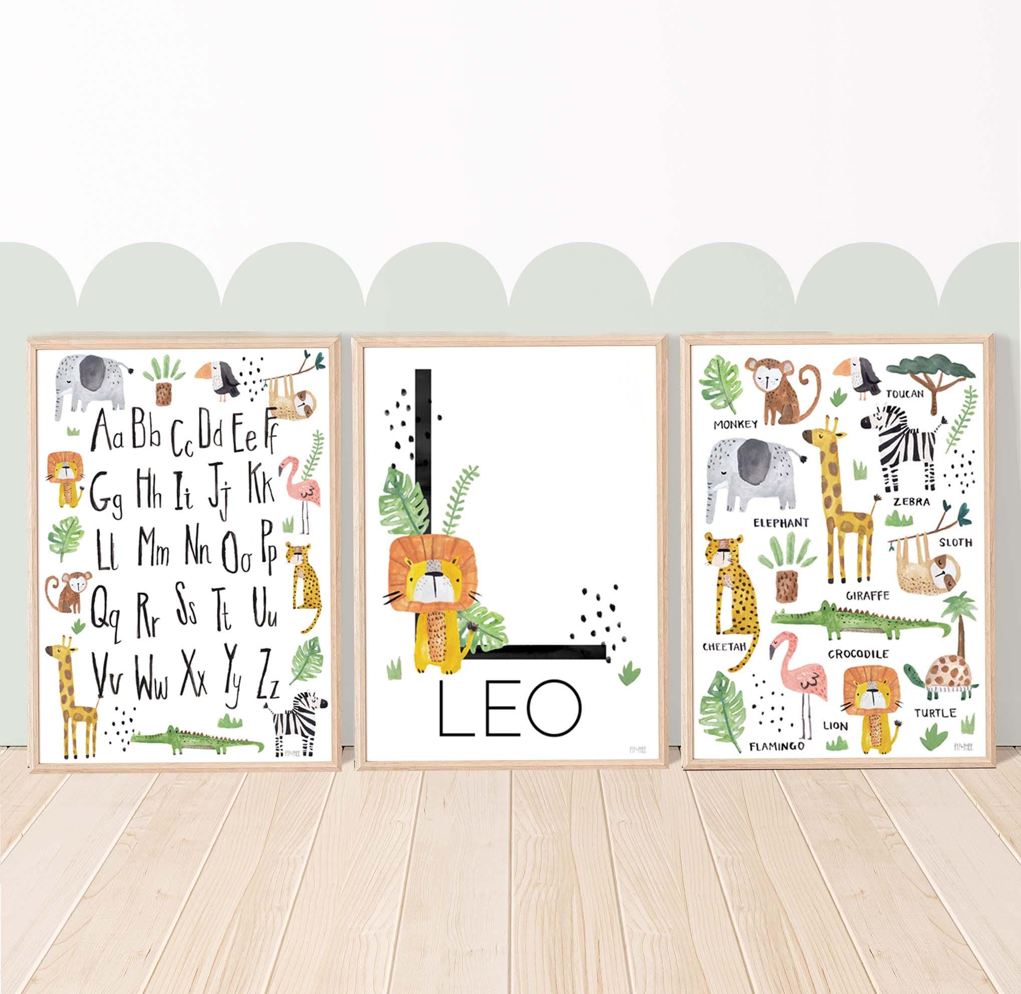 Pip+phee Jungle Animal Personalised Letter & Name Nursery Wall Print - Etsy
