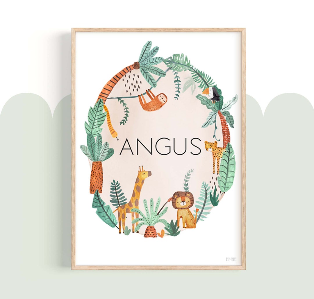Pip+phee Jungle Horizon Personalised Name Print - Baby Nursery Room Art ...