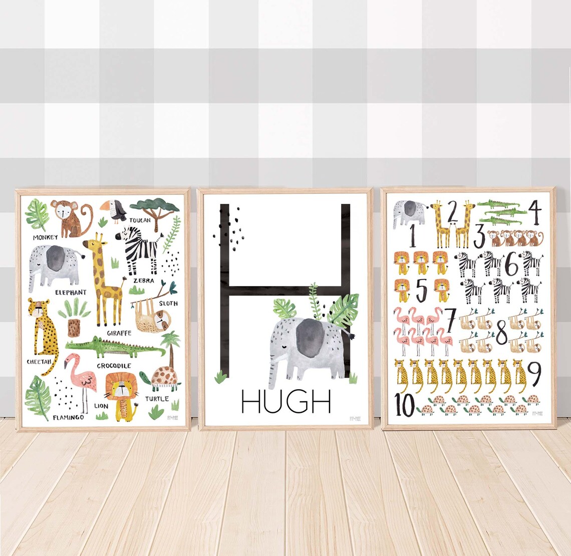 Pip+phee Jungle Animal Personalised Letter & Name Nursery Wall Print - Etsy