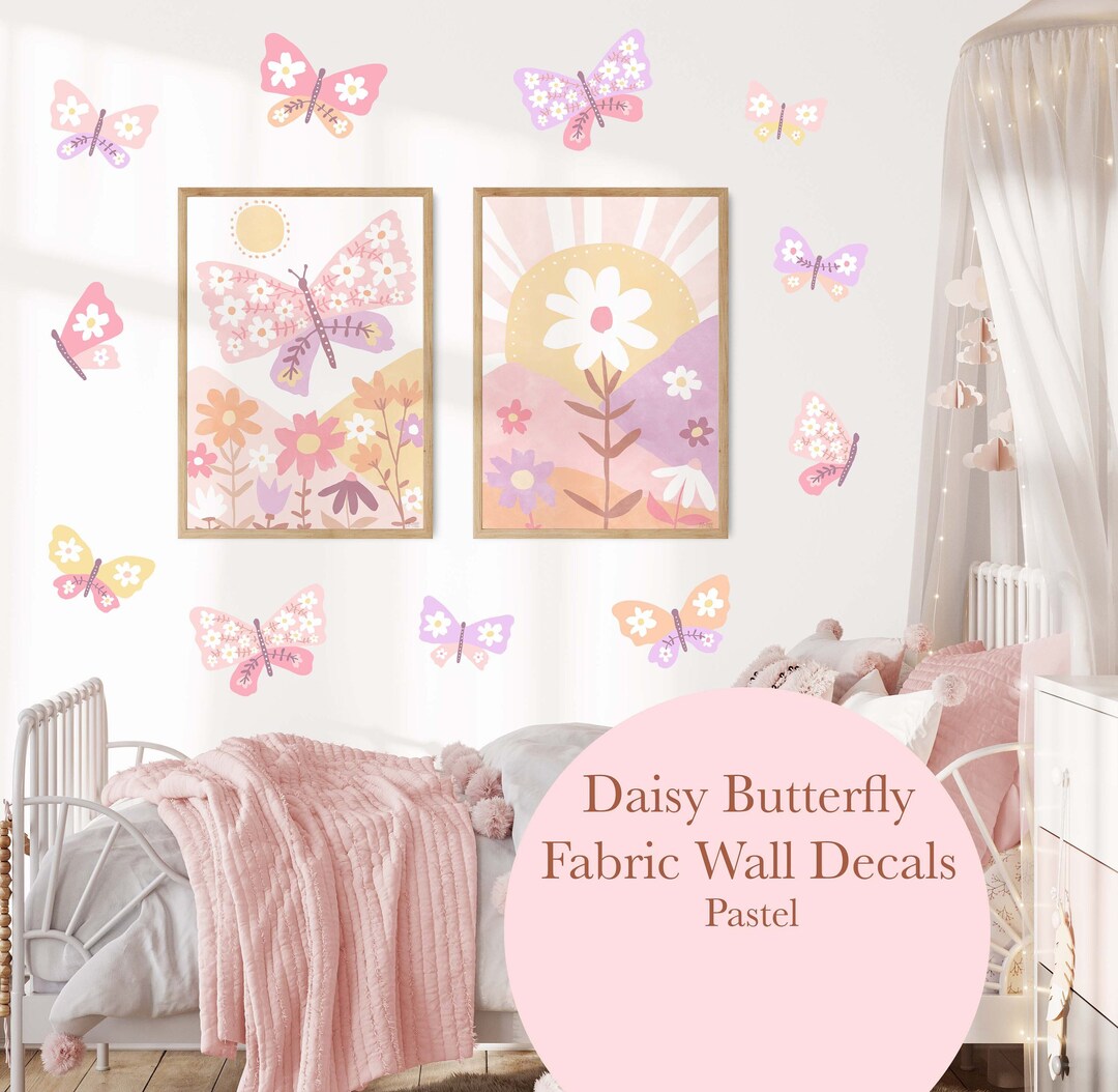 Pip+phee Daisy Butterfly Fabric Wall Decals - Pastel Colours - Etsy