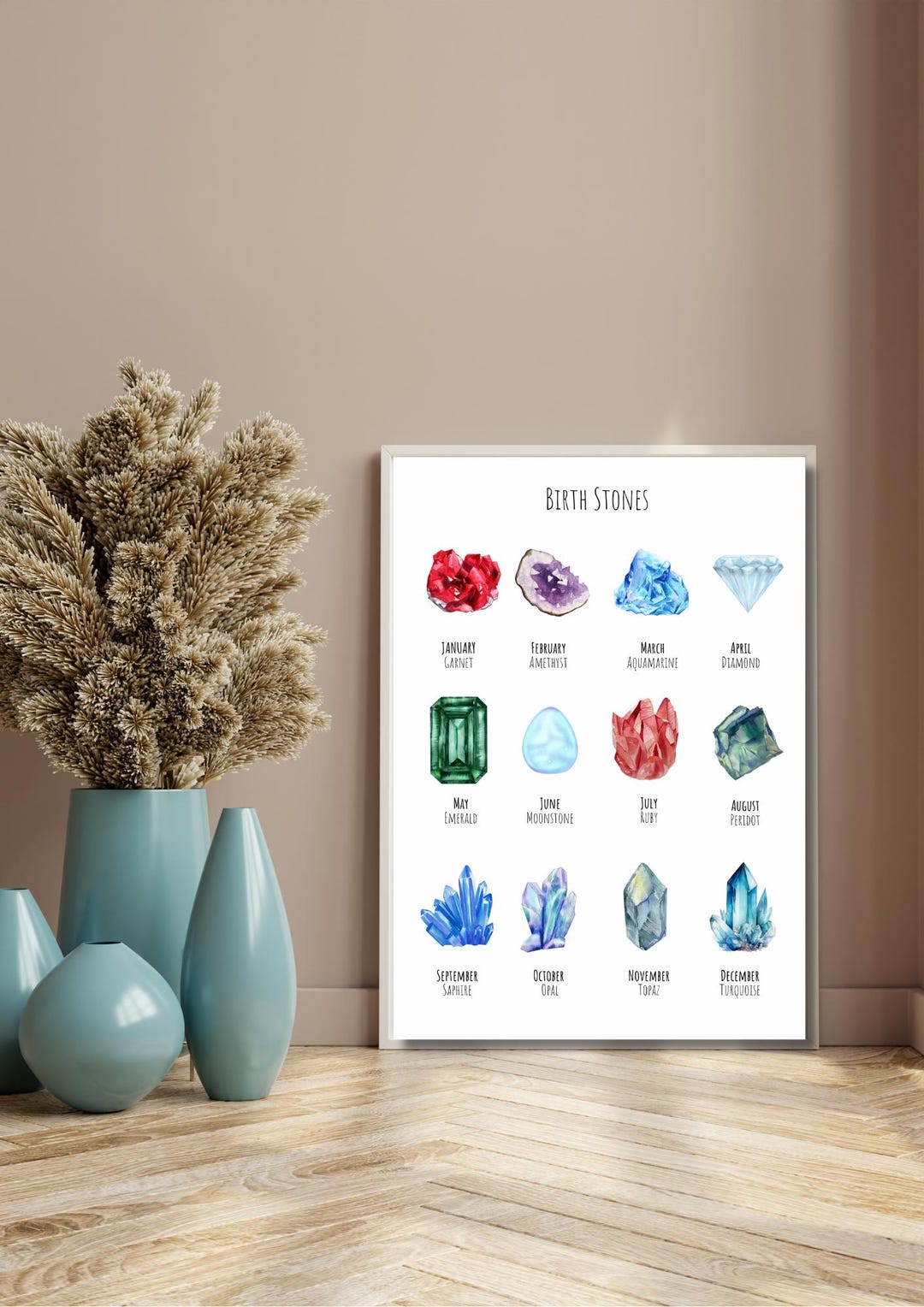 Birthstone Chart Print • A3 Digital Download • Watercolour Birthstones ...