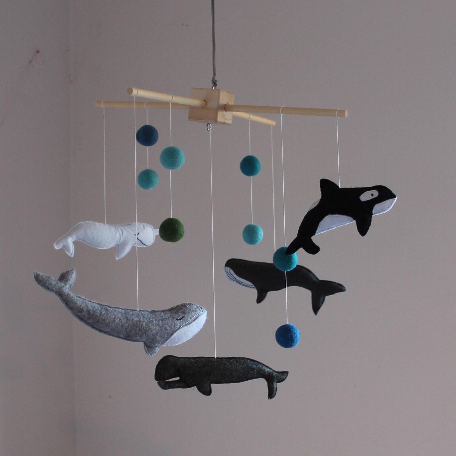 Whale Mobile 5 Gorgeous Felt Whales Hung by a Lovely Wooden - Etsy