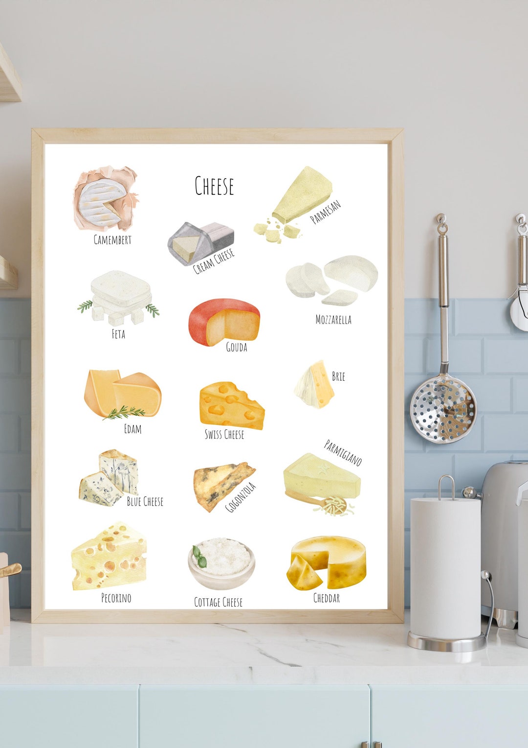 Cheese Types A3 Poster: Gourmet Food Art (digital Download) - Etsy