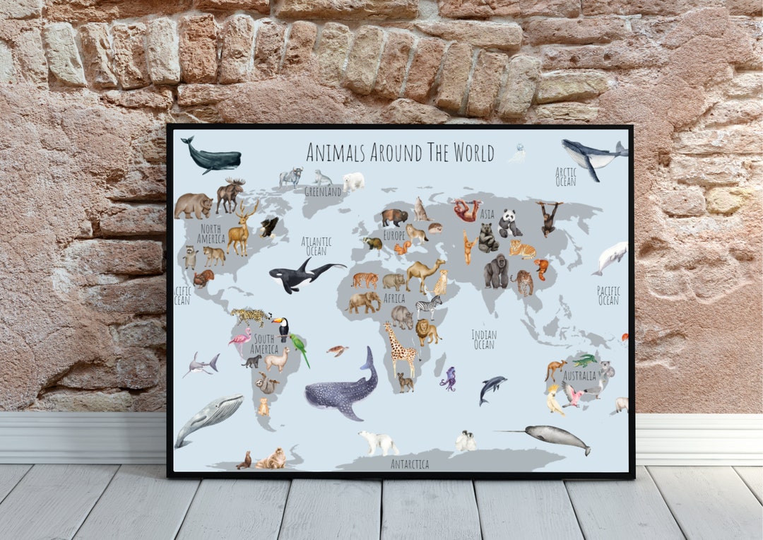 Animals Around the World, A3 Poster - a Beautiful Map Showing Where ...