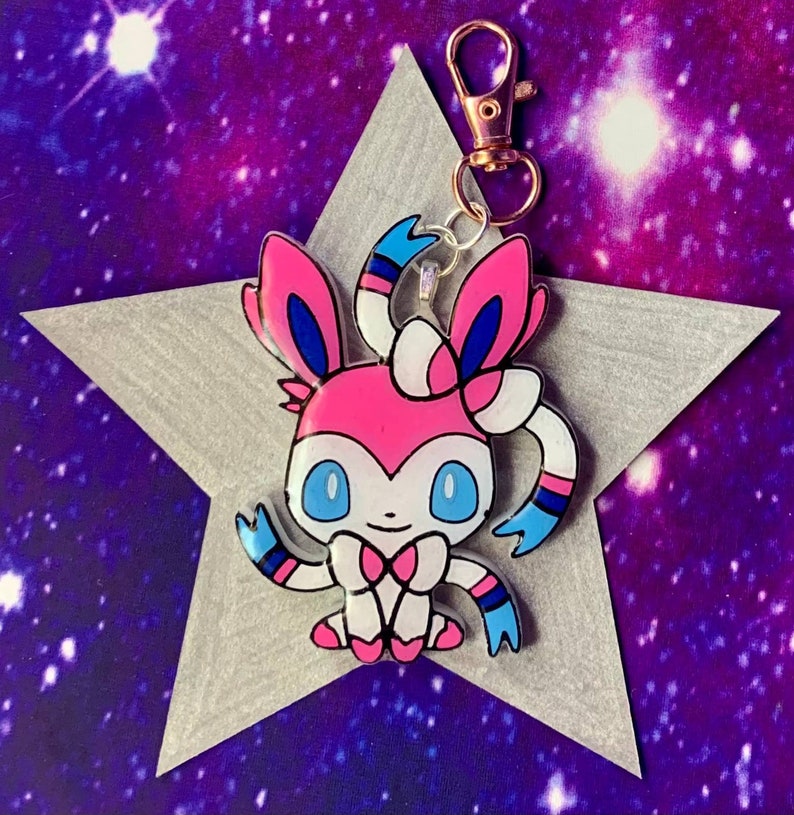 Sylveon Bag Charm, Pocket Monsters, Eeveelution, Sylveon Keychain ...