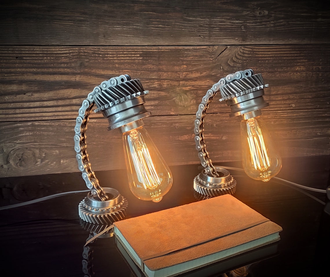 A Pair of Industrial Style Night Stand Lamps / Custom Handmade - Etsy