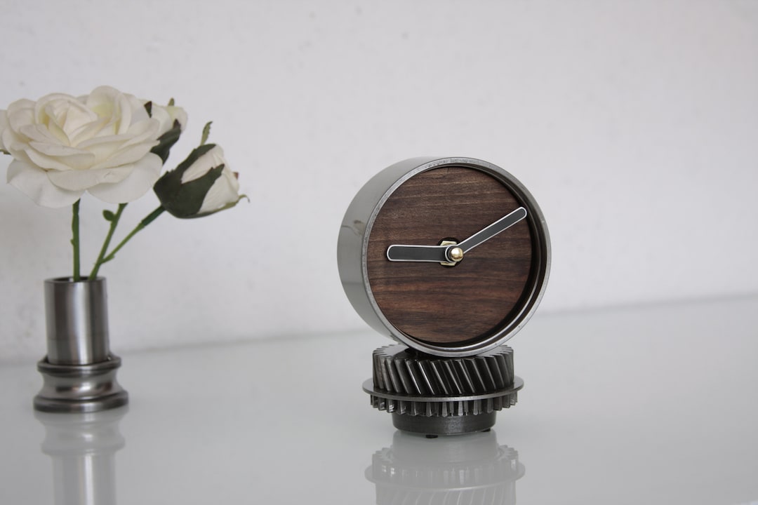 Unique Stylish Minimalist Modern Industrial Desk Clock Metal and Wood ...