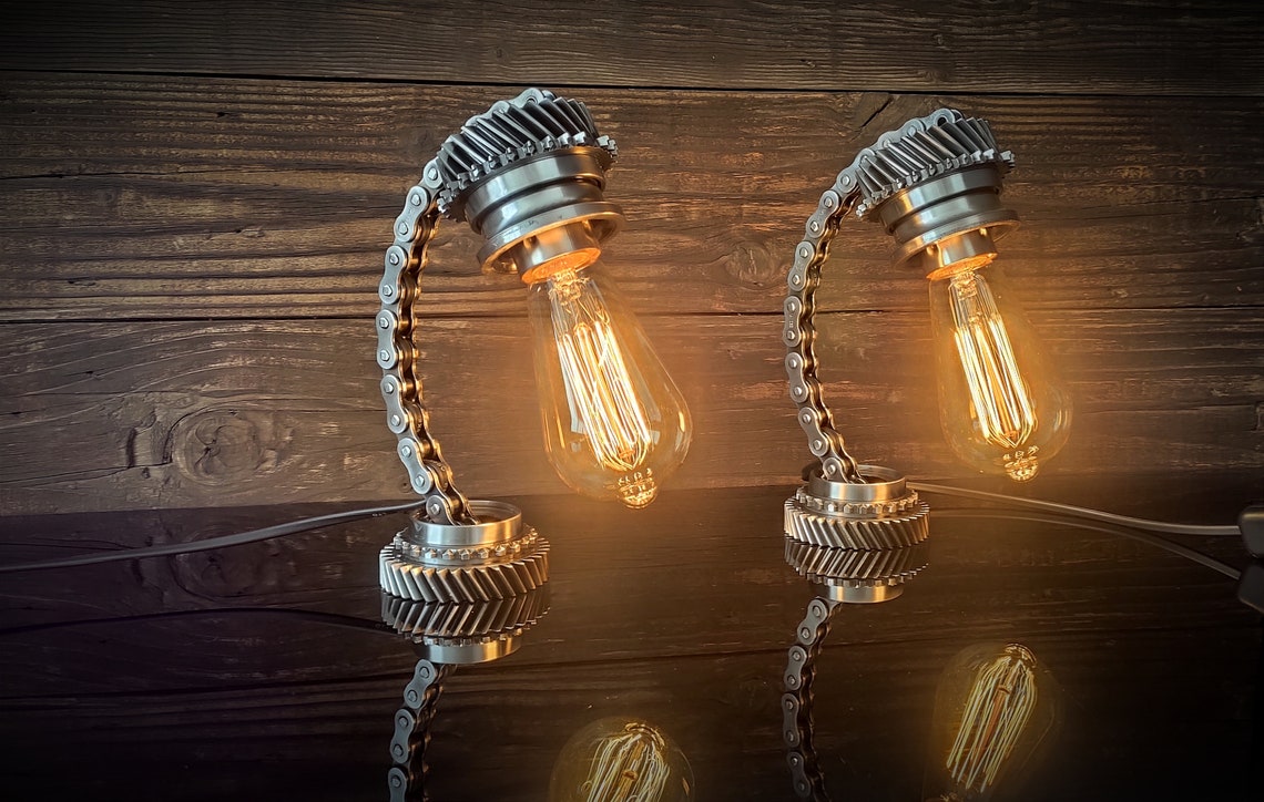 A Pair of Industrial Style Night Stand Lamps / Custom Handmade - Etsy