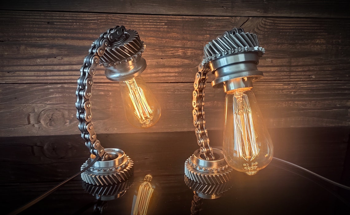 A Pair of Industrial Style Night Stand Lamps / Custom Handmade - Etsy