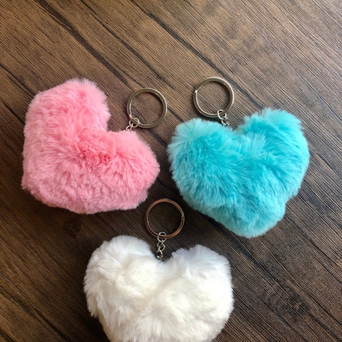Pompom Puffy Heart Puffs Keychain - Etsy