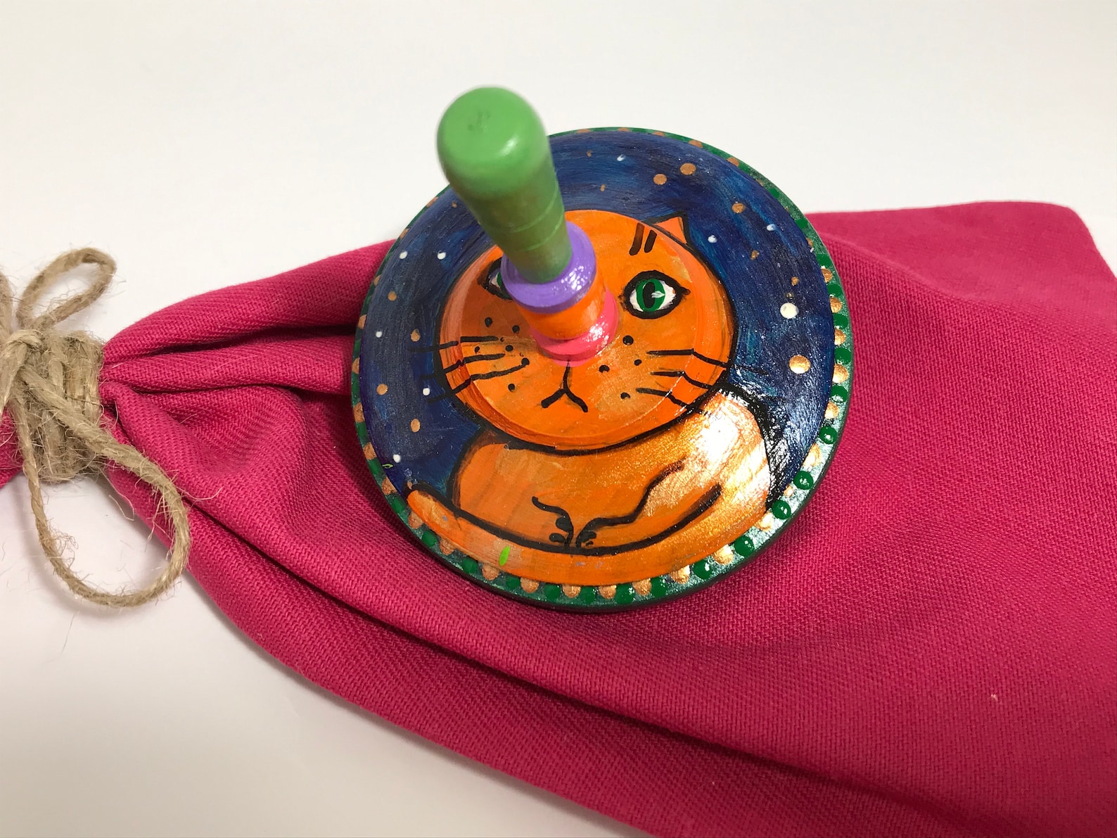 Handmade Top Toy, Hand-painted Top Toy, Wooden Top Toy, Red Сat ...