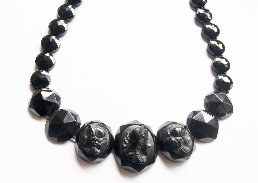 Victorian Carved Whitby Jet & French Jet Necklace - Etsy