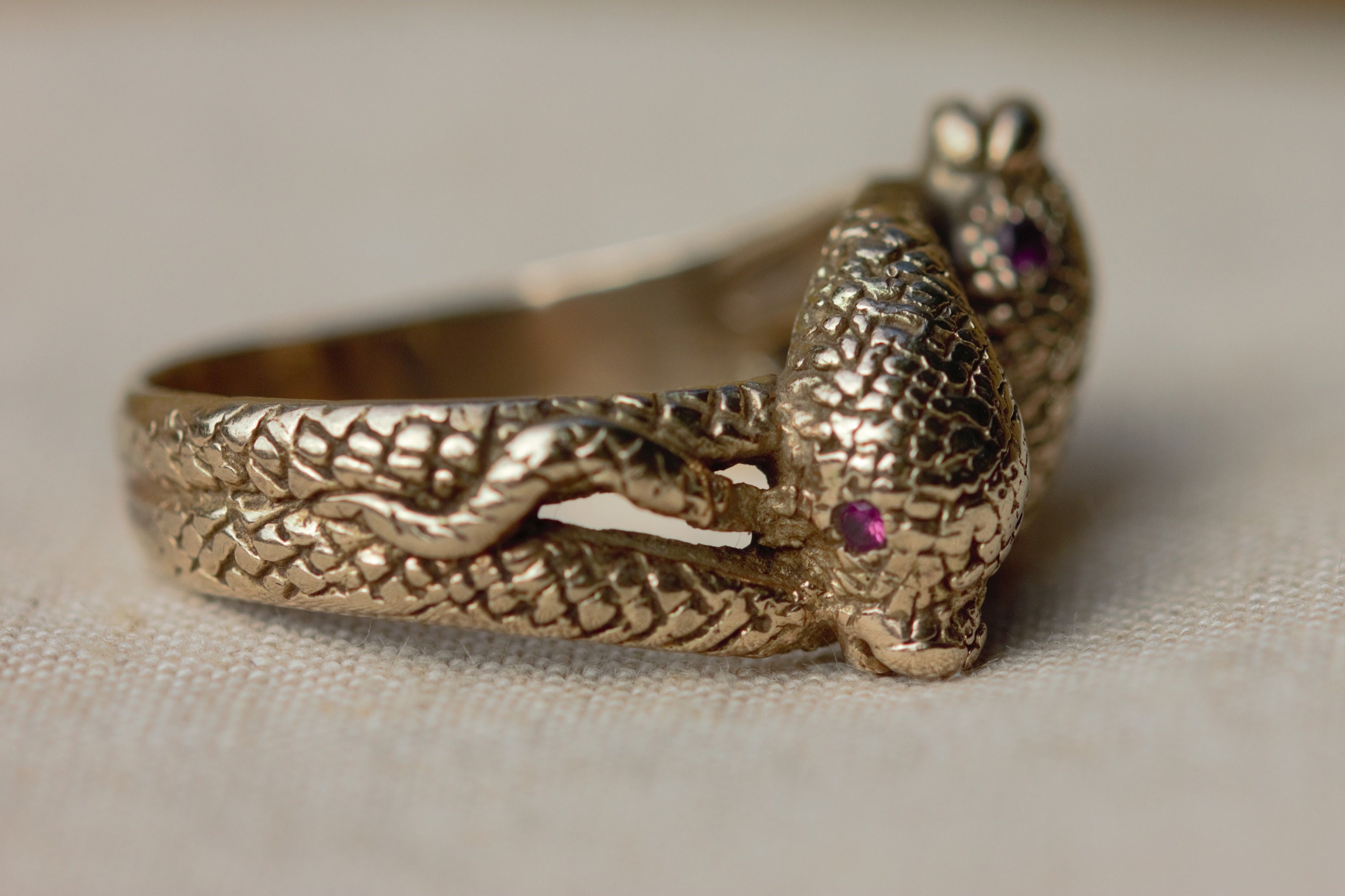 Vintage 9ct Gold Snake Ring With Two Snakes Entwined, Ruby Eyes - Etsy