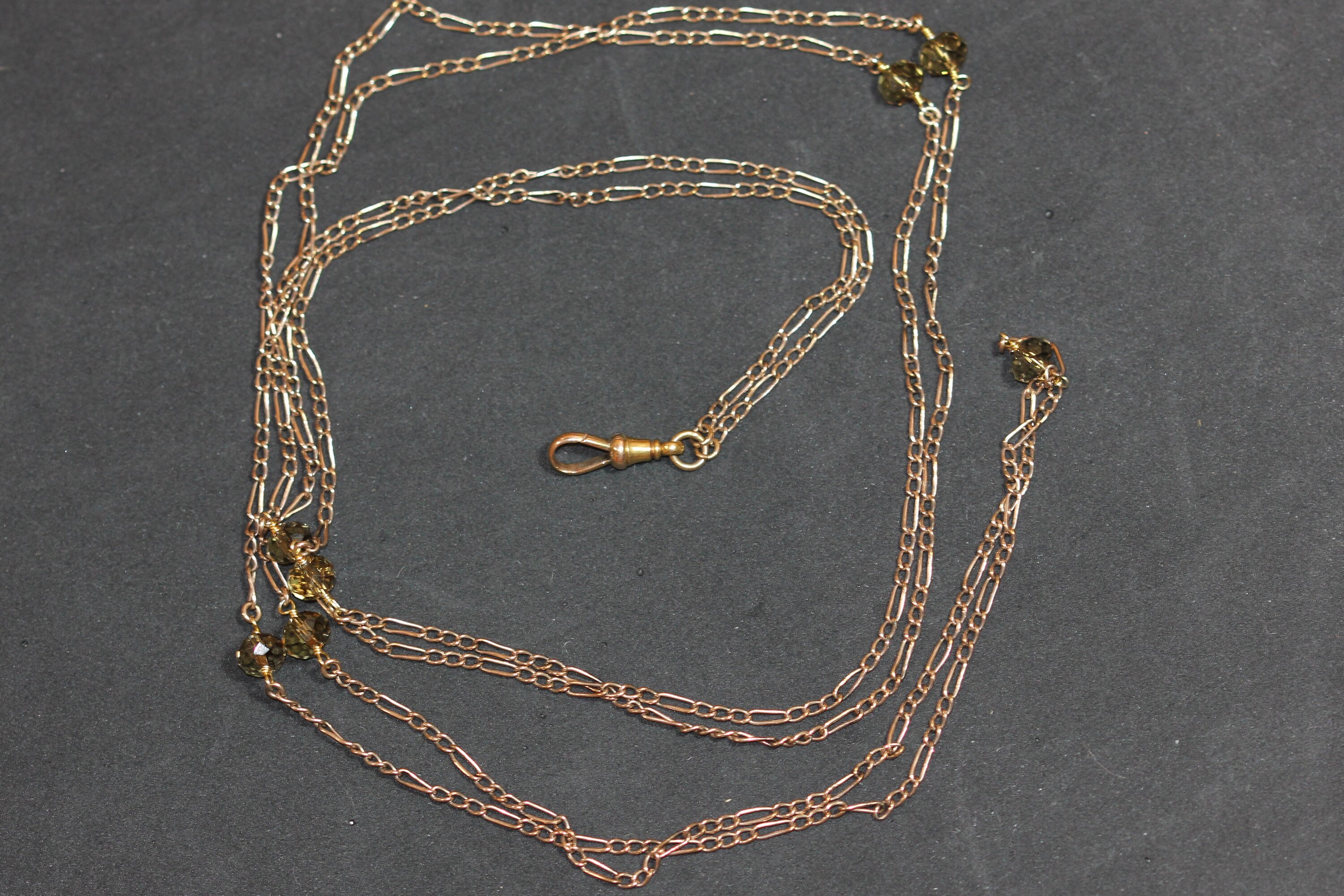 Victorian 9ct Fancy Link Guard Chain, With Glass Beads, 15ct Swivel ...
