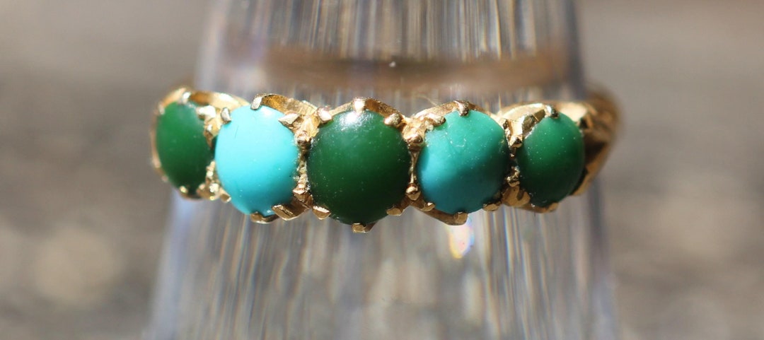 Antique Australian Turquoise and Nephrite Jade Half Hoop Ring in 18ct ...