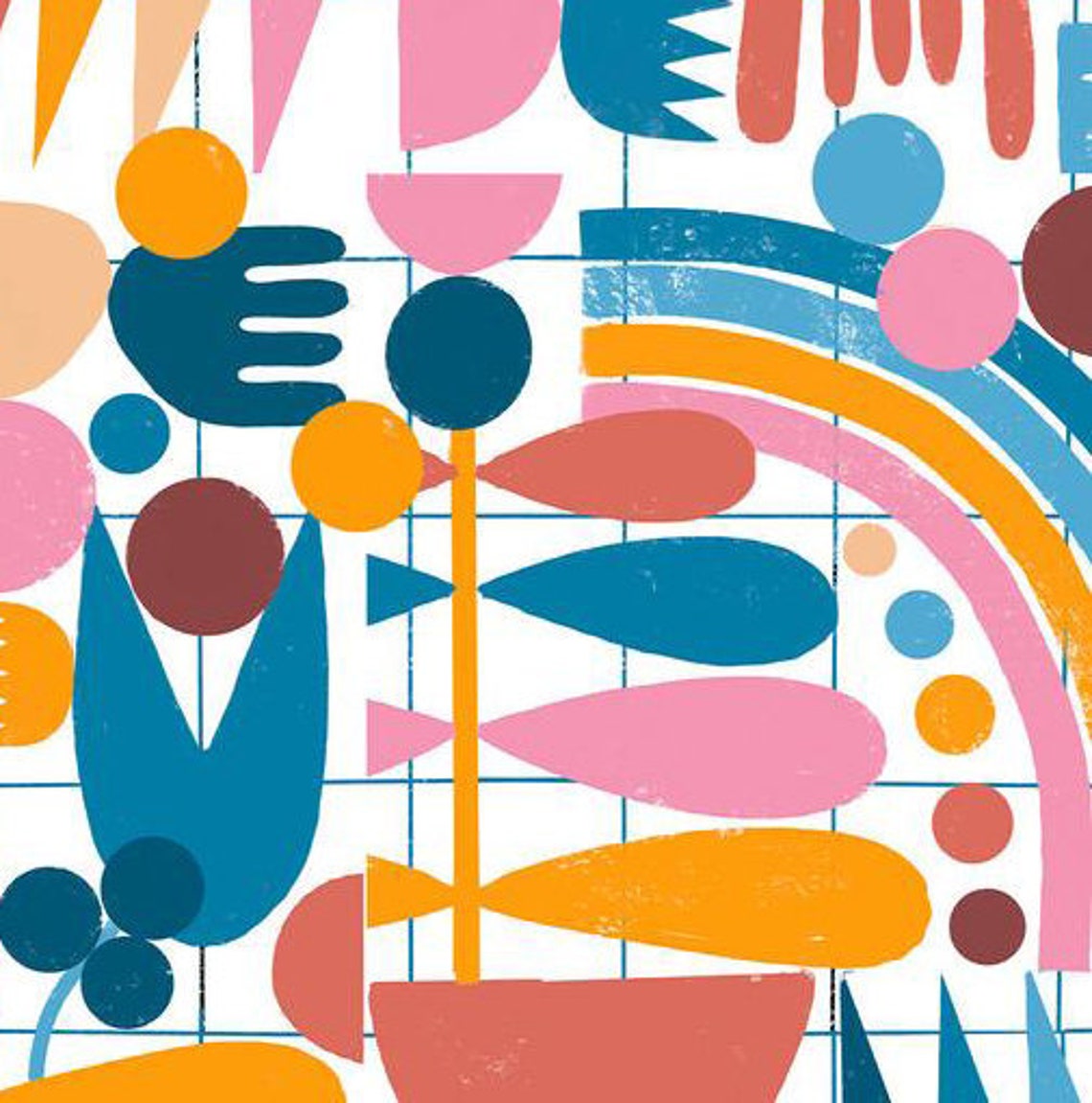 Grid Shapes White by Lisa Congdon Nerida Hansen Fabrics - Etsy