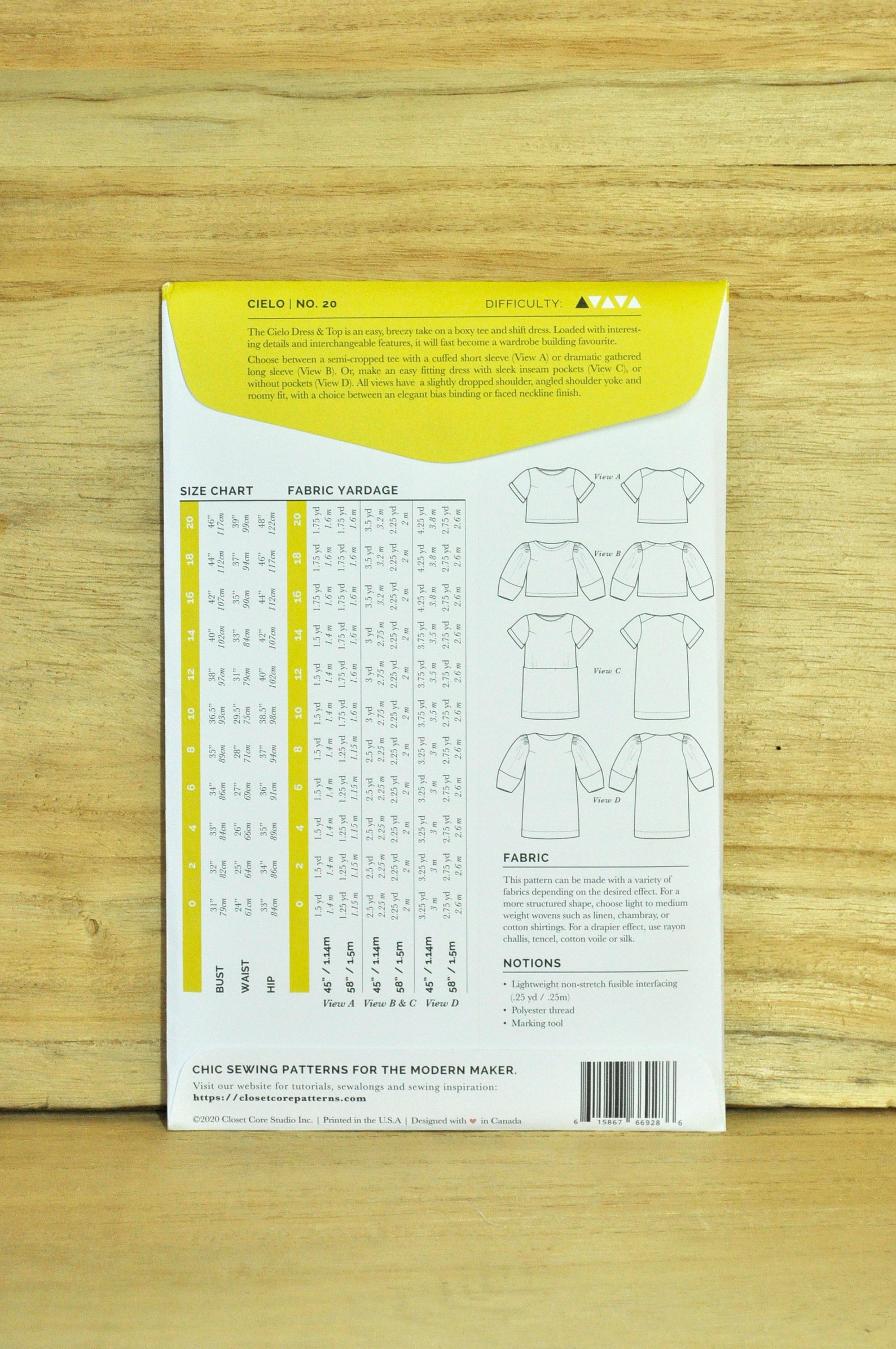 Cielo Top & Dress Sewing Pattern: Closet Core (sizes 0 - 20) Four ...